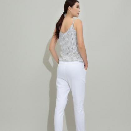 Female Fashion Ha Round Pants White Tether Holes Solid Color Jeans 2017 ...