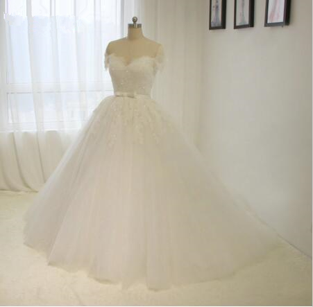 2016actual Photos Off The Shoulder Short Sleeves Princess Wedding Dress ...