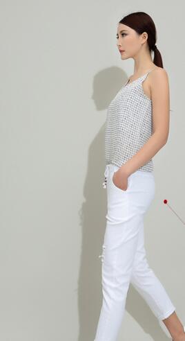 Female Fashion Ha Round Pants White Tether Holes Solid Color Jeans 2017 ...